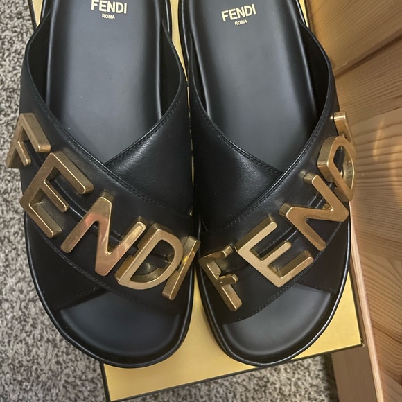 Fendi | Shoes | Fendi Logo Cross Sandals | Poshmark